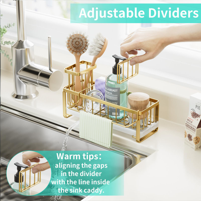 HAPPY LIFE Stainless Steel Sink Caddy With 360° Rotating Drainage, Removable Brush & Dishcloth ...